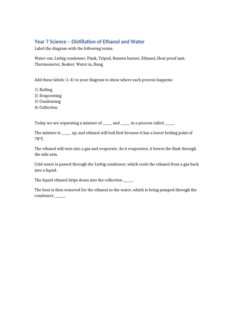 Distillation Worksheet | PDF