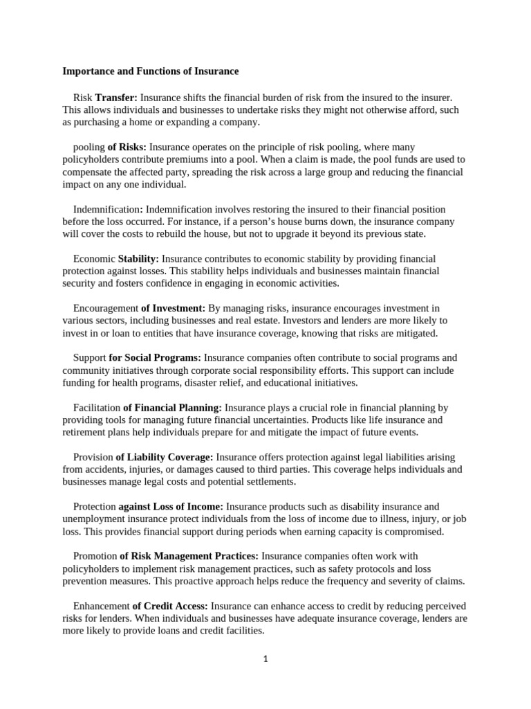 Key Functions of Insurance Explained | PDF | Insurance | Risk