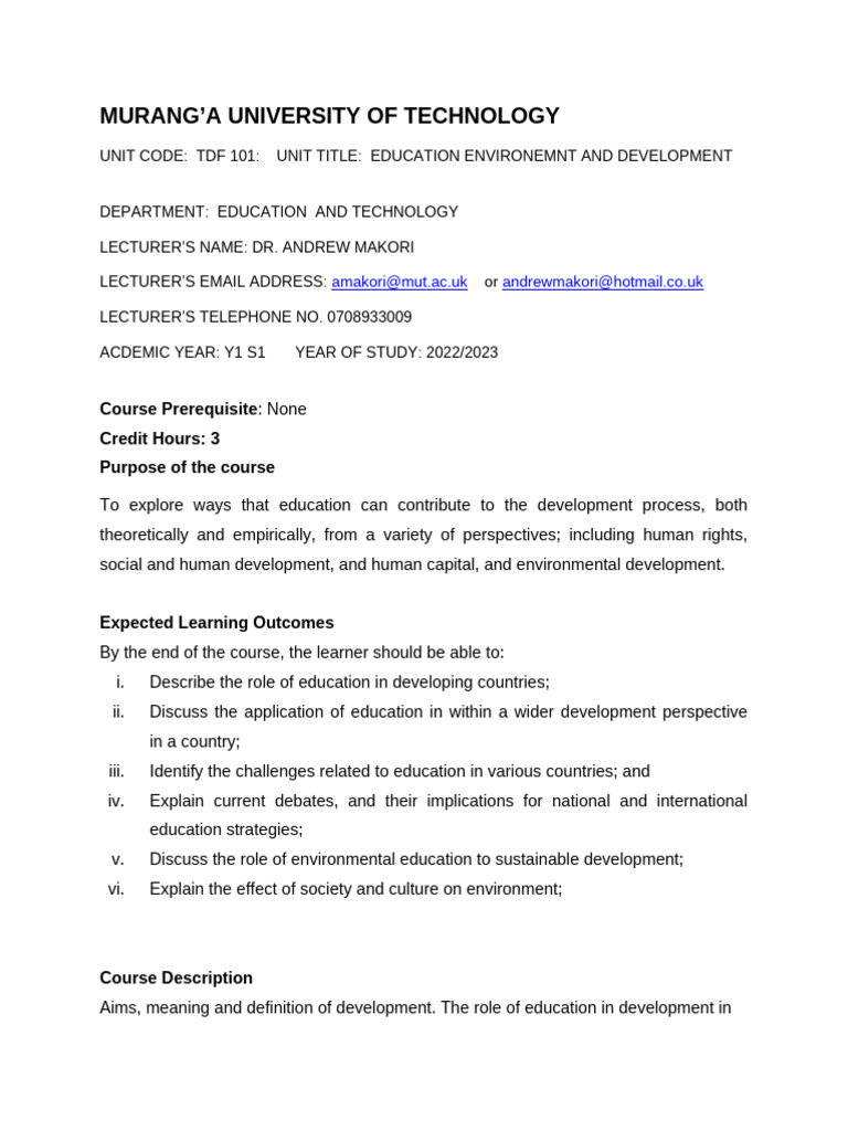 Education Environment and Development(Course outline)(2022-2023)(K ...