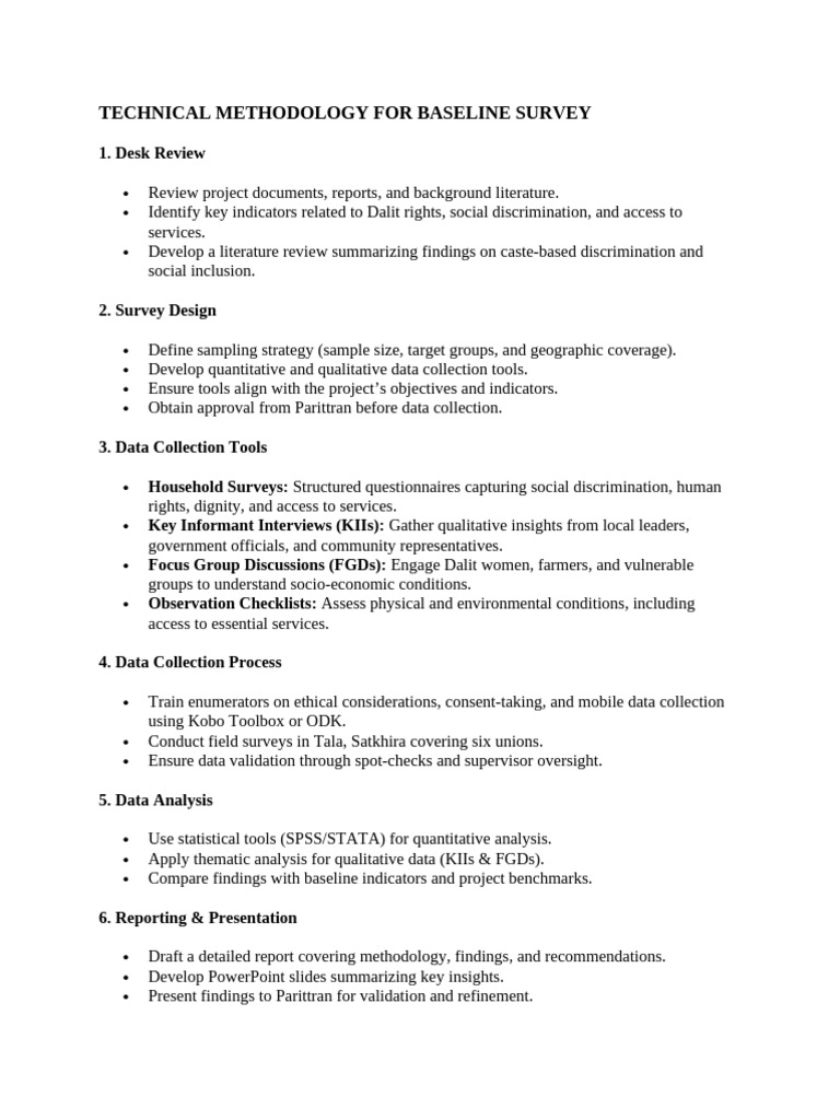 Technical Methodology For Baseline Survey | PDF | Survey Methodology | Data