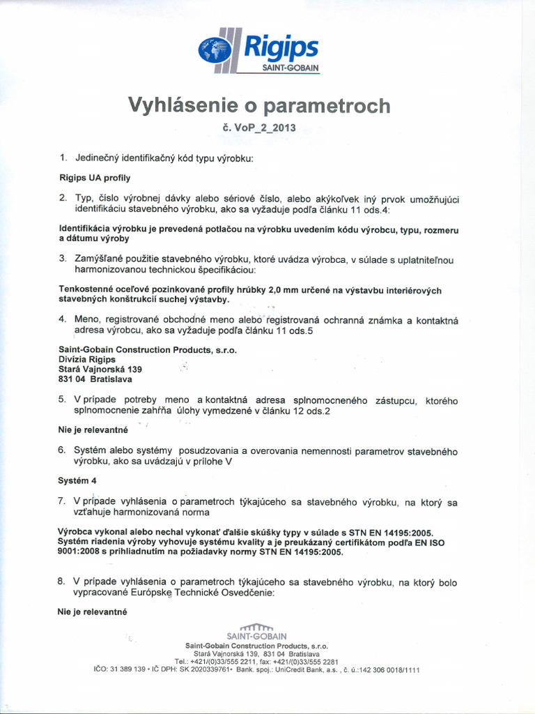 04 11 Rigips+UA+profily VoP 2 1307 | PDF