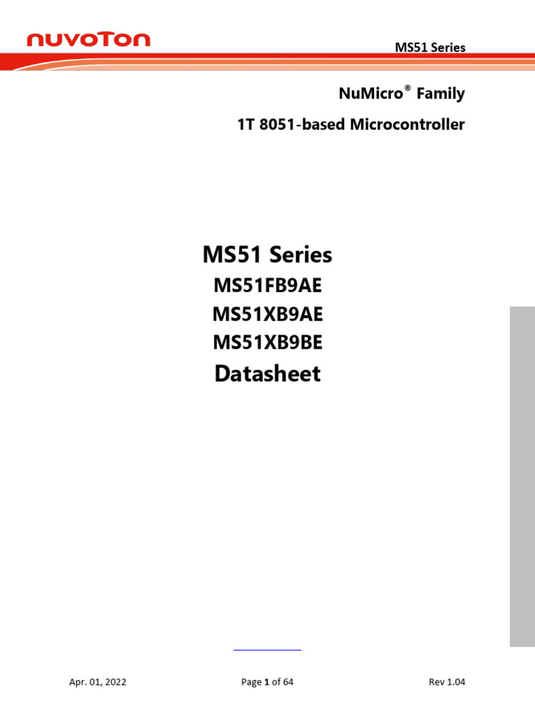 en-us--DS_MS51FB9AE_MS51XB9AE_MS51XB9BE_EN_Rev1.04 | PDF | Analog To Digital Converter | Flash ...
