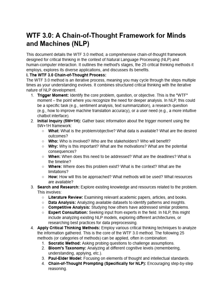 WTF 3.0? A Chain-Of-Thought Framework For Minds and Machines (NLP) | PDF | Reason | Critical ...