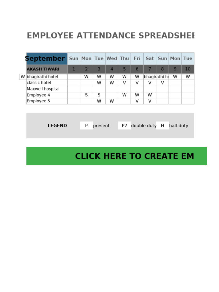 IC Employee Attendance Spreadsheet Template 8872 | PDF