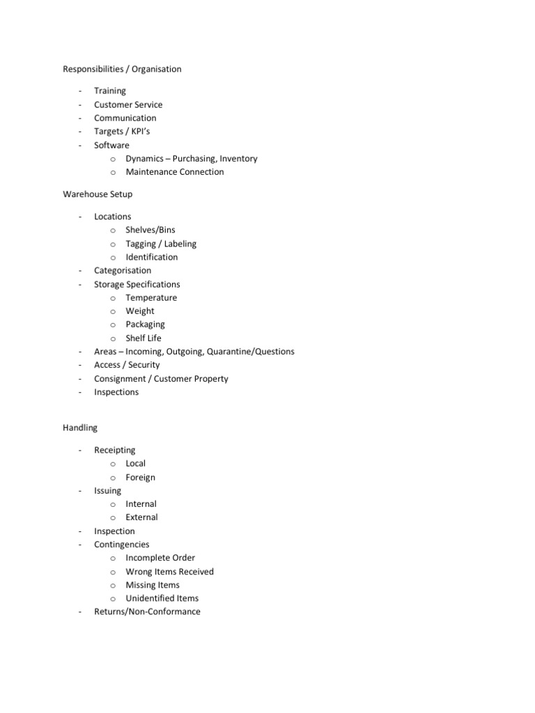 Warehouse Procedure | PDF