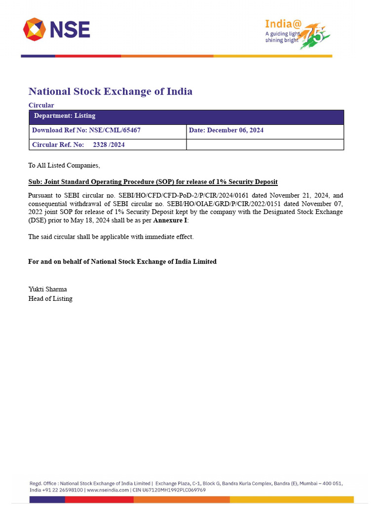 NSE Circular - 06.12.2024 | PDF | Banks | Stock Market