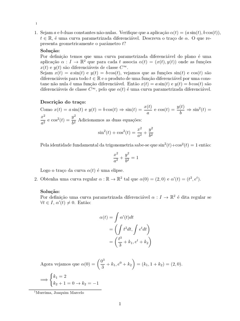 Curvas Parametrizadas e Propriedades | PDF | Derivado | Pi