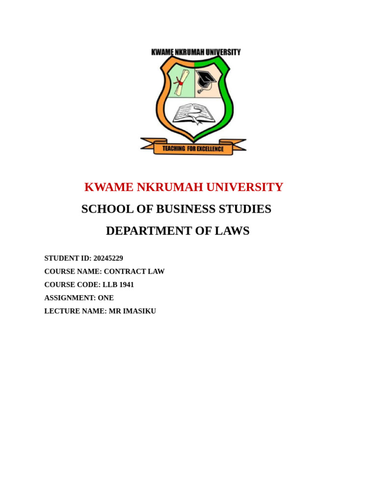 Contract Law Assignment Edward | PDF | Offer And Acceptance | Civil Law (Legal System)