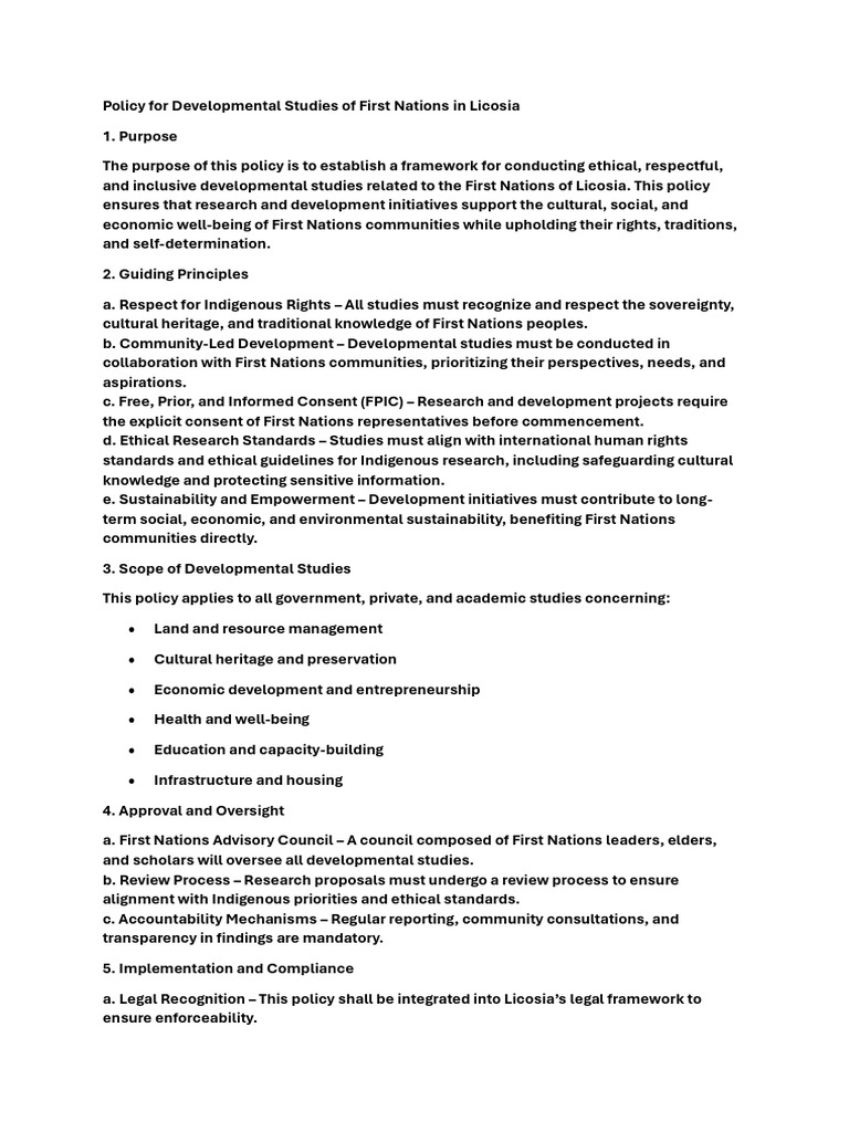 First Nations Development Policy Licosia | PDF | Policy | Sustainability