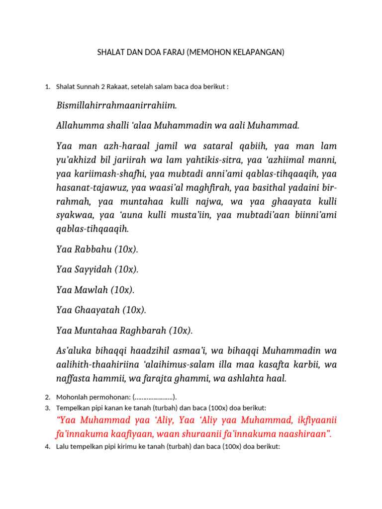 Panduan Shalat dan Doa Faraj | PDF