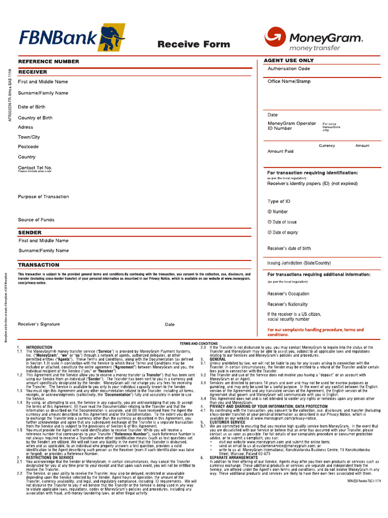 MoneyGram Receive Form | PDF