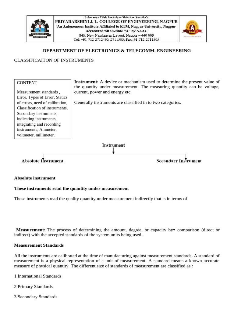 Classification of Instruments | PDF | Calibration | Rectifier