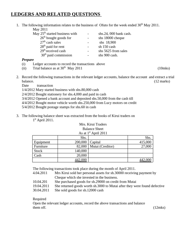LEDGERS AND RELATED QUESTIONS | PDF | Banks | Cheque