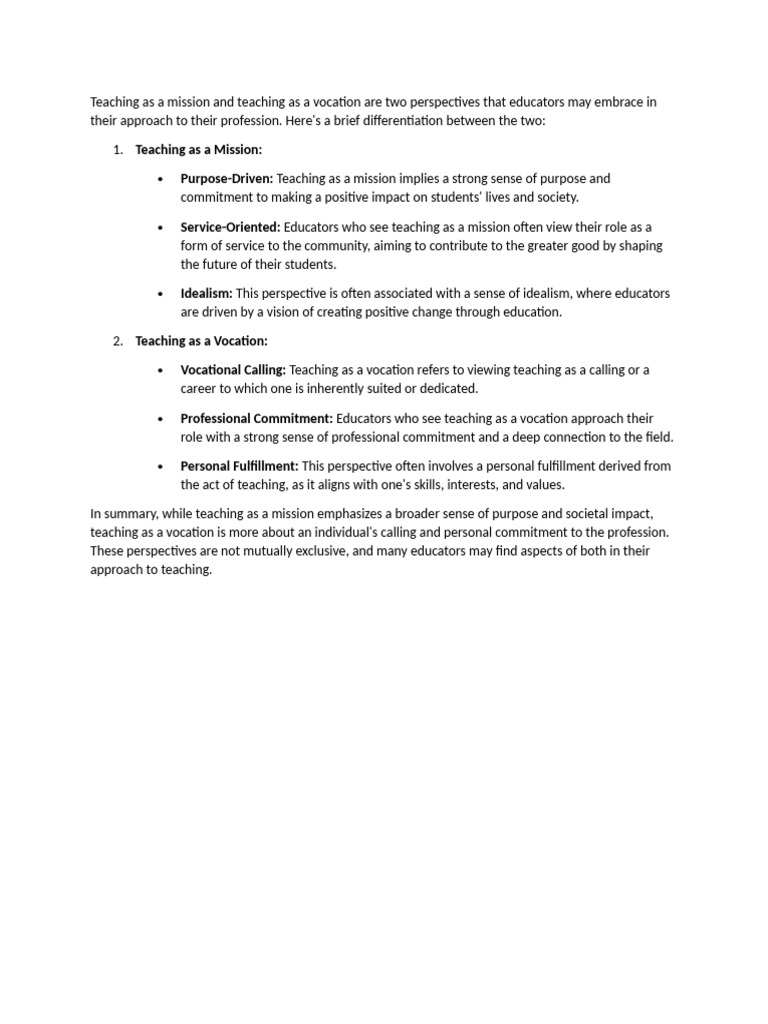 Teaching As A Mission and Vocation | PDF