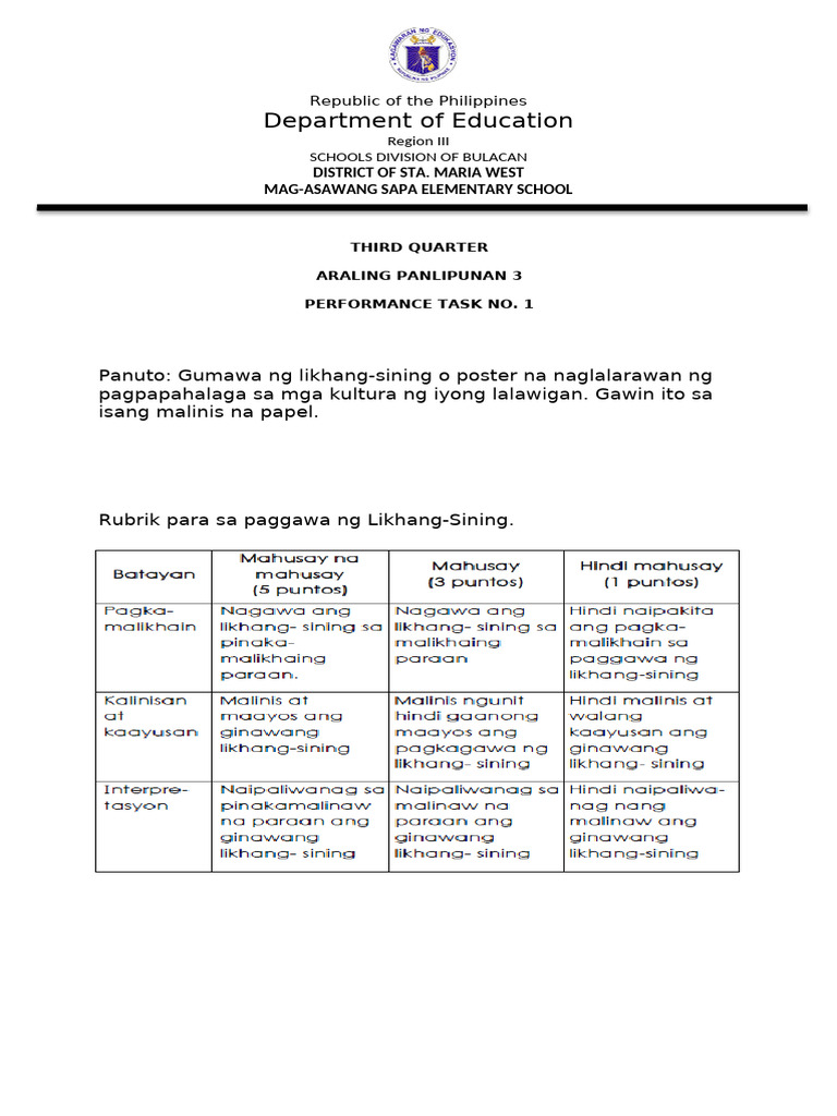 G3 - Performance Task 1 4 - Q3 - AP | PDF