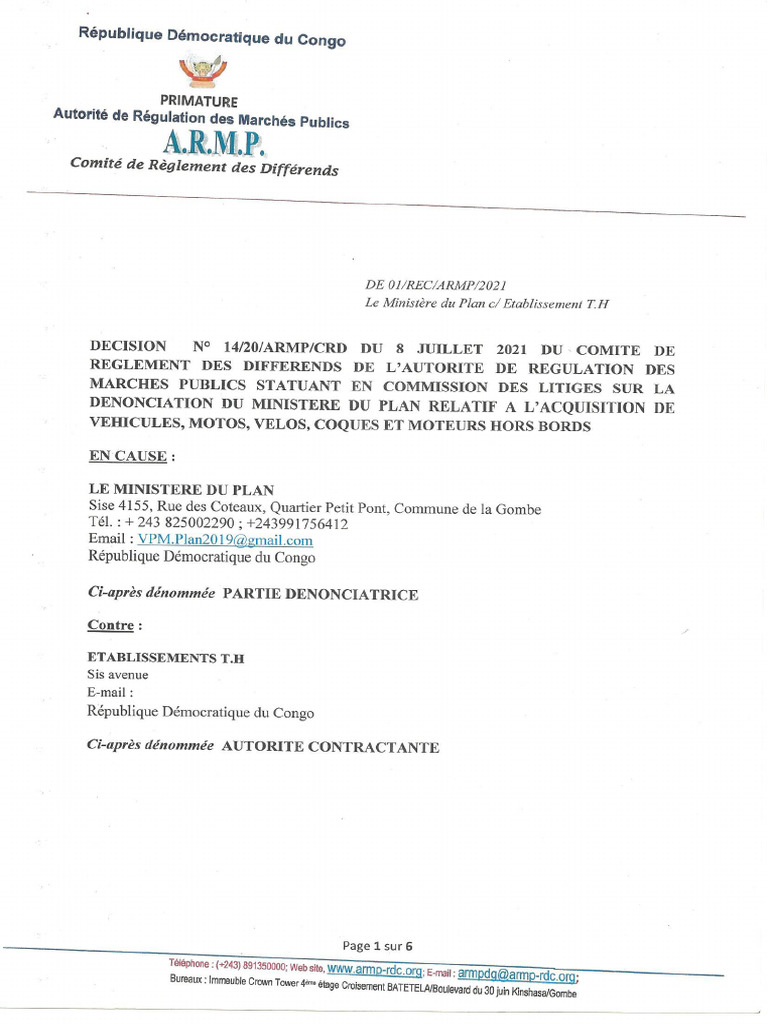 Decision N14-20-Armp-Crd Du 08 Juillet 2021 | PDF