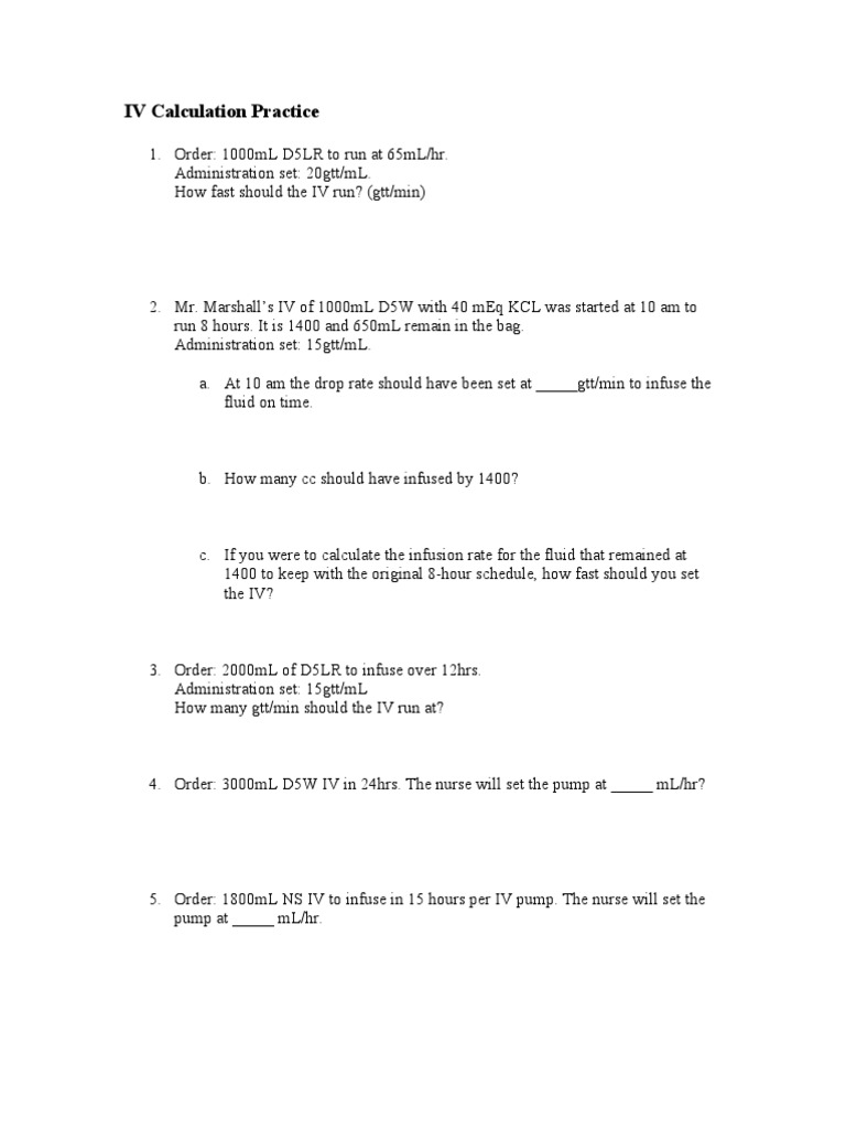 Dosage Calc Iv Calculation Practice Pdf