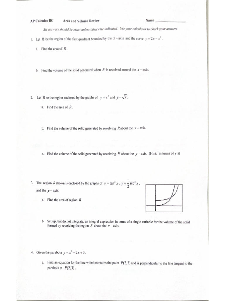 AP Calculus BC Worksheet | PDF | Integral | Cartesian Coordinate System