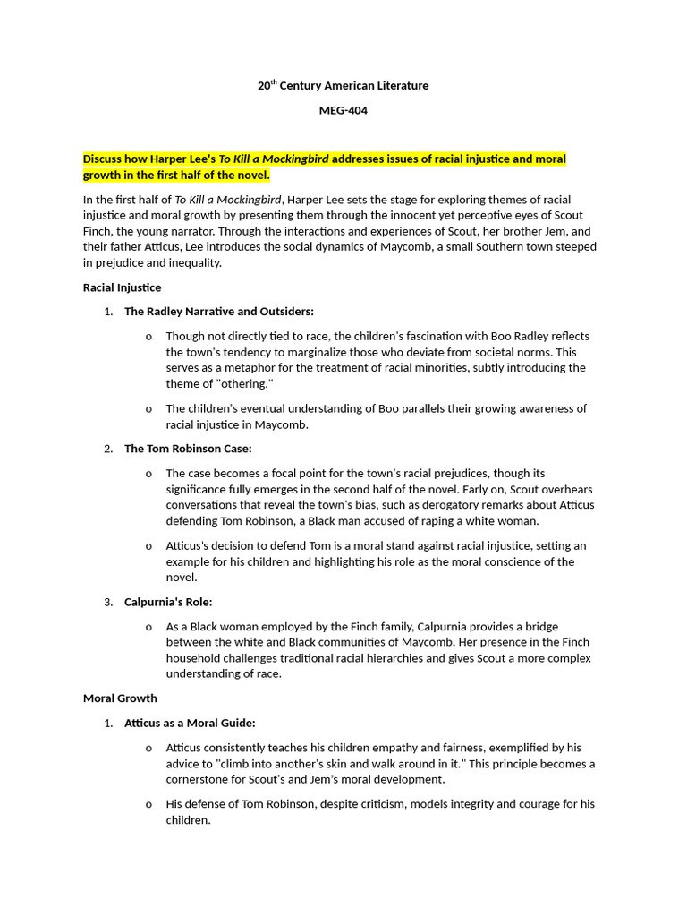 20th Century American Literature | PDF | To Kill A Mockingbird