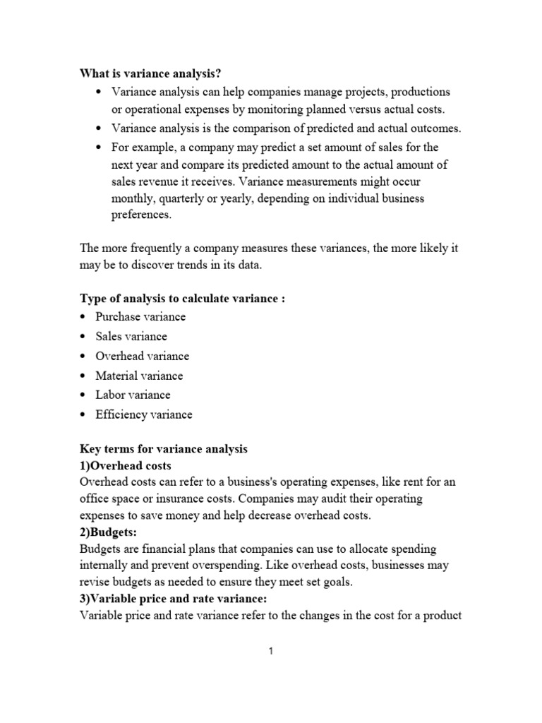 Variance Analysis Pdf Labour Economics Variance