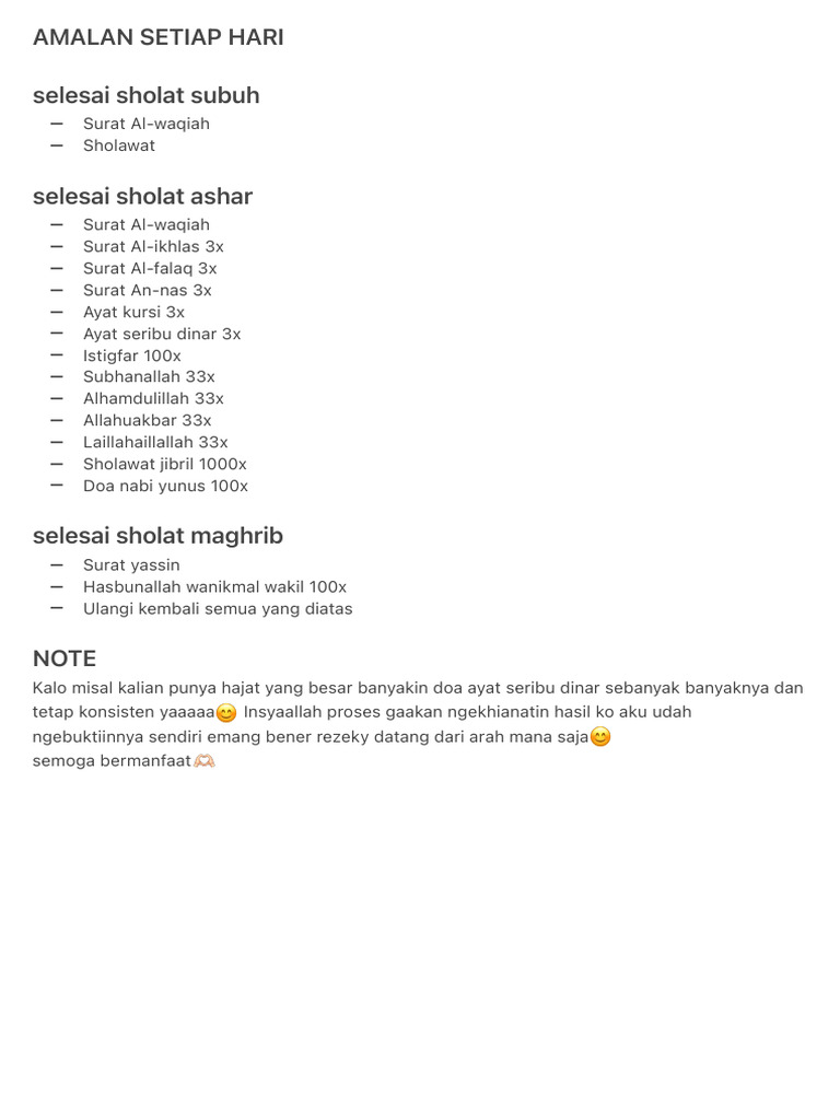 Amalan Setiap Hari | PDF