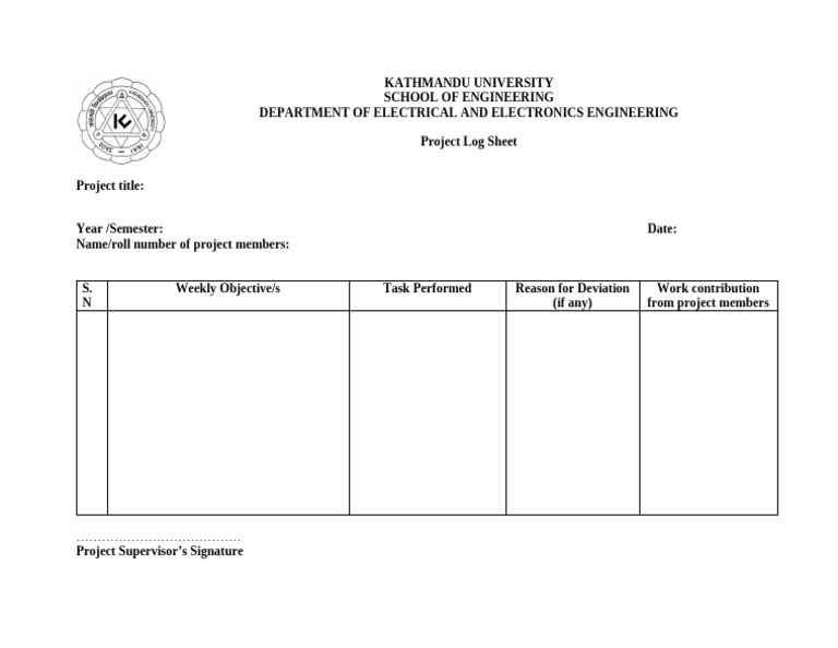 Engineering Project Log Sheet | PDF