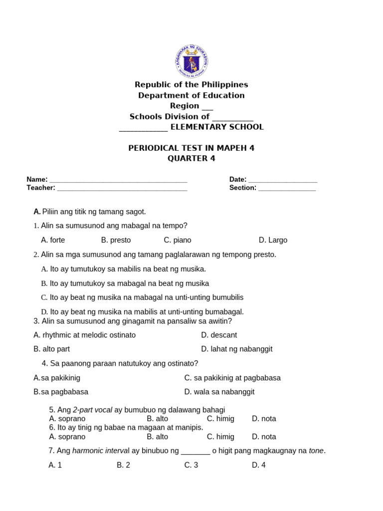 G4 Q4 PT Mapeh | PDF