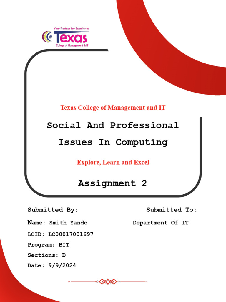 Social and Professional Issues in Computing - Assign2 - Smith | PDF ...