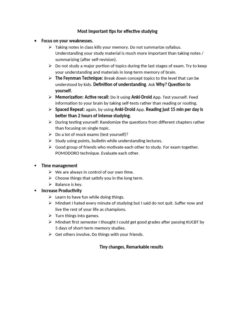Most Important Tips For Effective Studying | PDF | Nonverbal ...