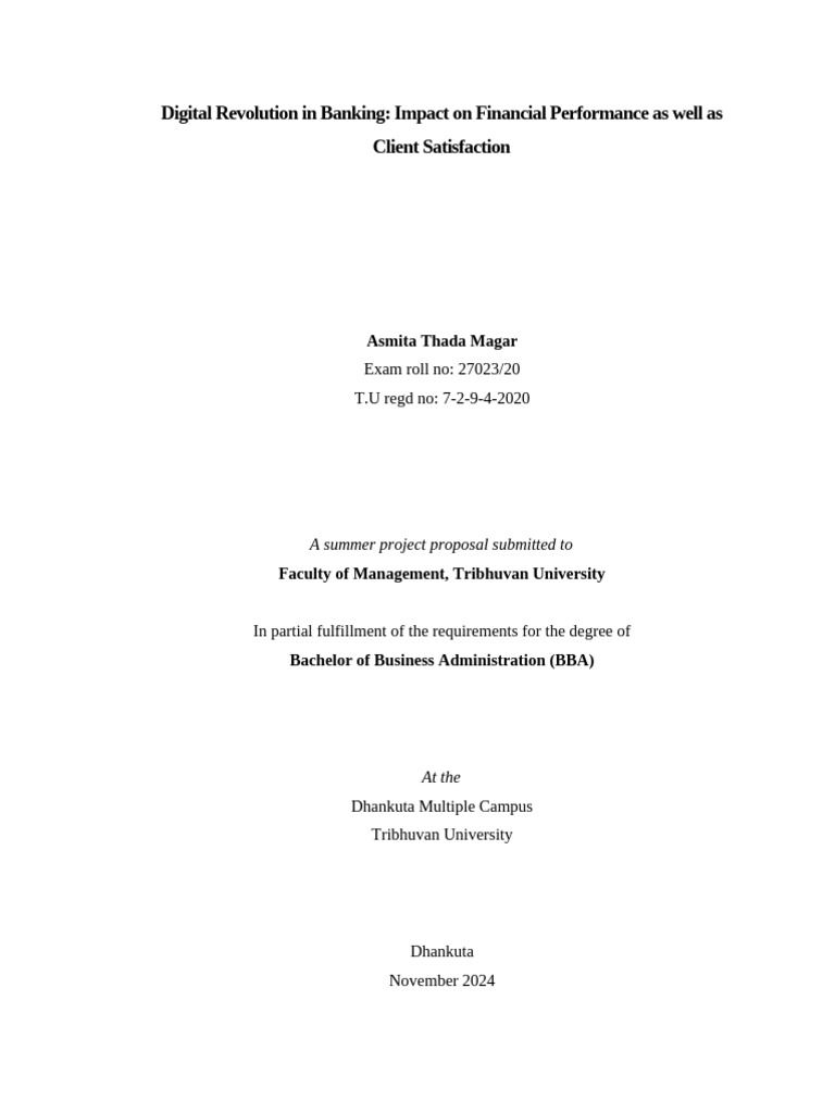 Proposal For Summer Project | PDF | Banks | Hypothesis