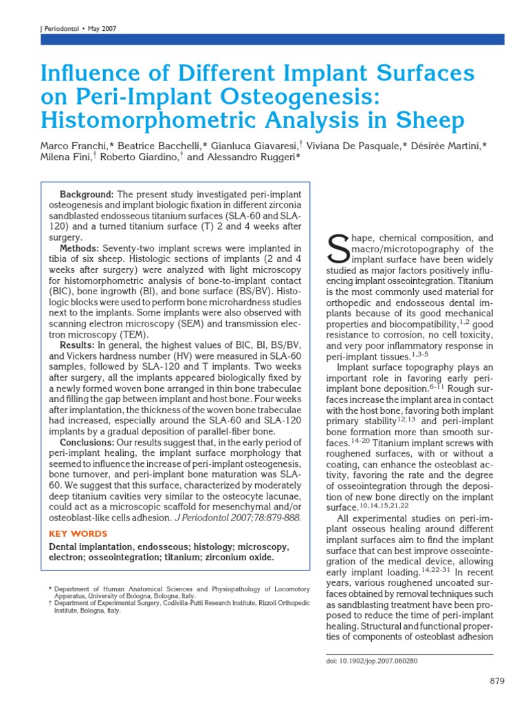 Influence of Different Implant Surfaces On Peri-Implant Osteogenesis ...