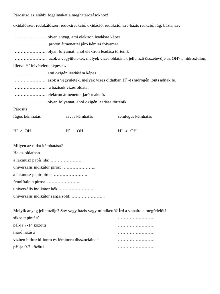 5 Fejezet Gyakorló Az Oxidációtól | PDF