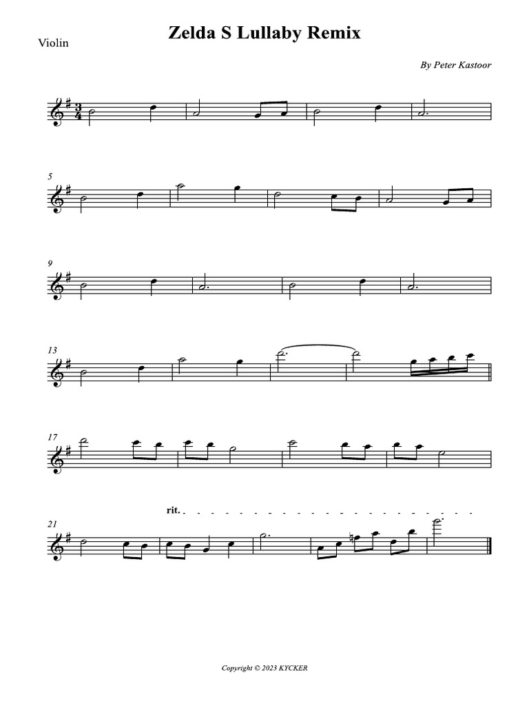 Zelda S Lullaby Remix (Arr Wesley S SIlva) - Peter Kastoor (Violin Solo ...
