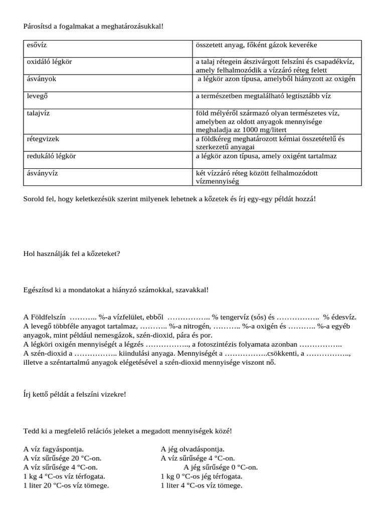 VI fejezet gyakorló | PDF