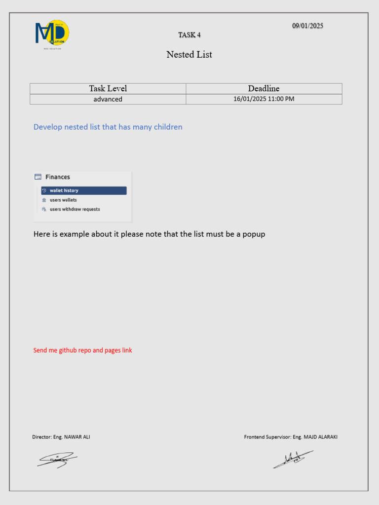 Nested List Development Task Guide | PDF