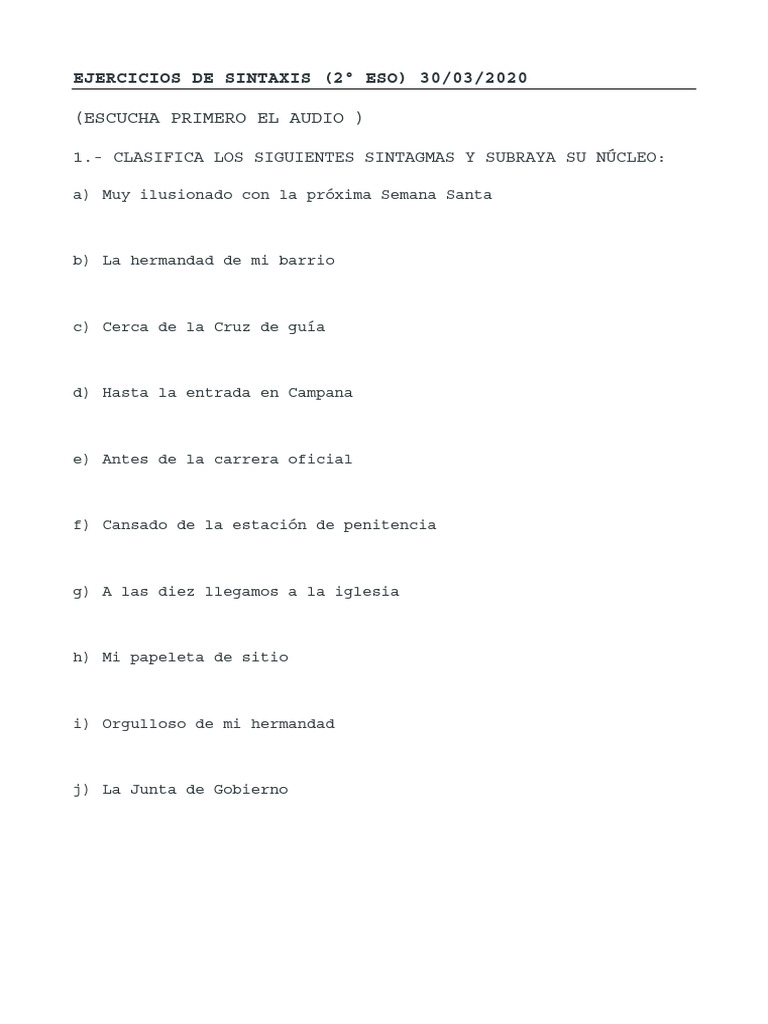 Ejercicios de Sintaxis 2º ESO | PDF