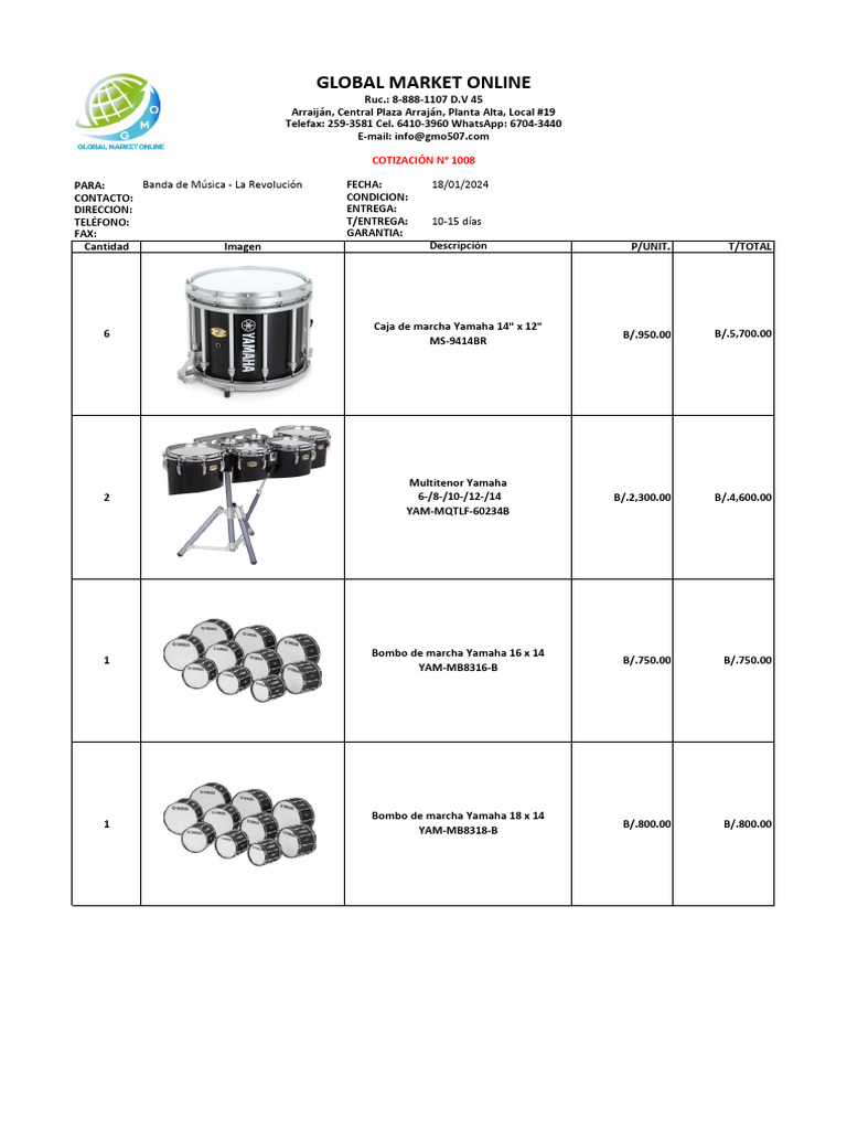 Cotización - Banda La Revolución Yamaha | PDF