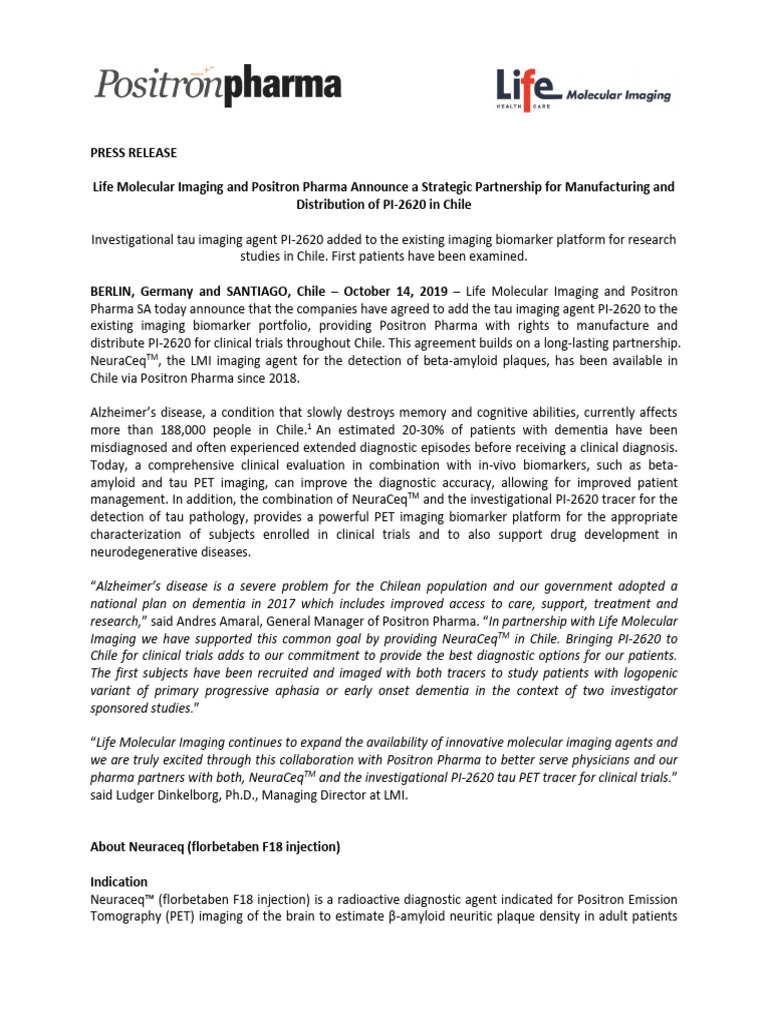 Lmi-Positronpharma Press-Release-Pi2620 20191014 Final | PDF | Positron ...