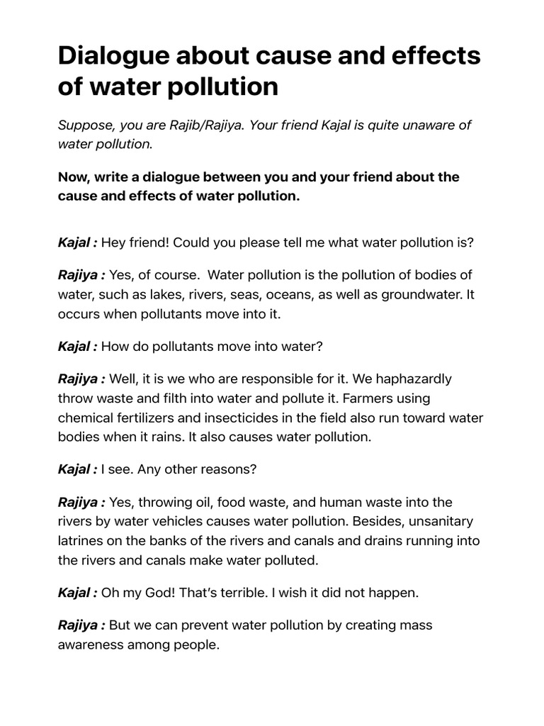 Dialogue About Cause and Effects of Water Pollution | PDF
