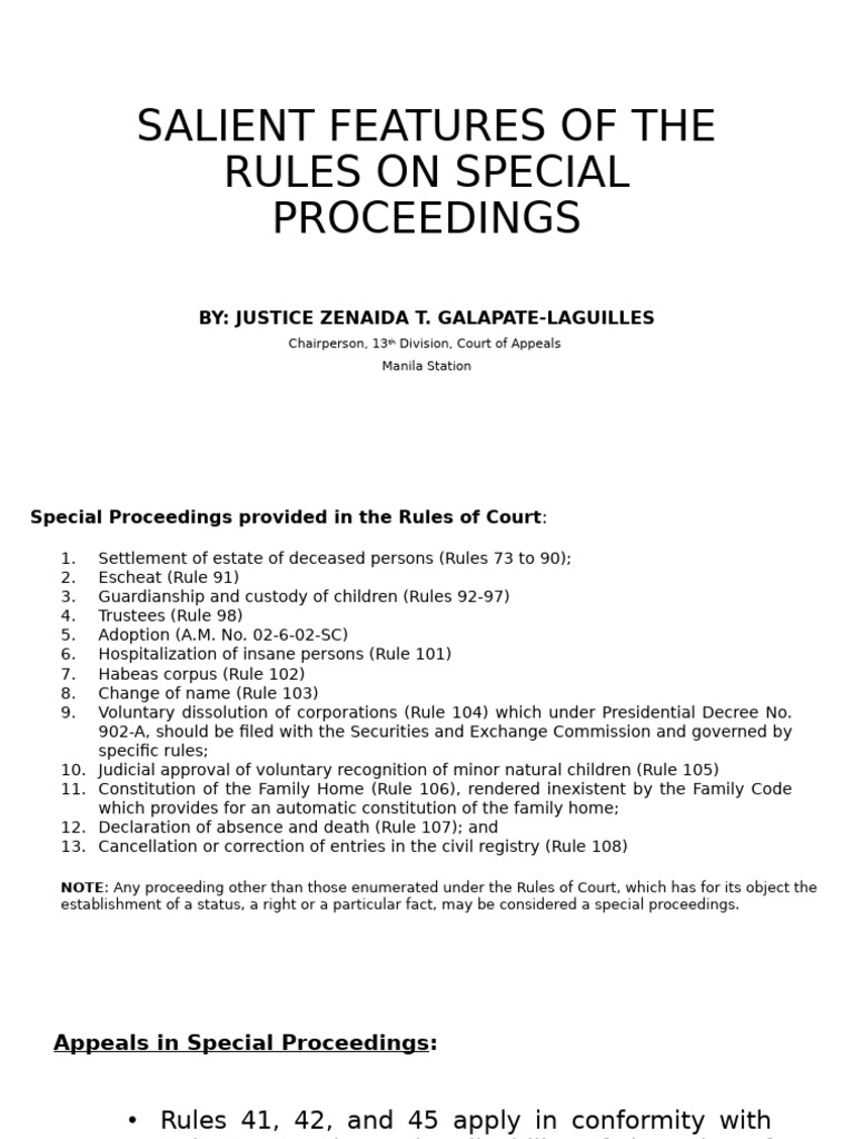 Salient Features of The Rules On Special Proceedings | PDF | Will And ...