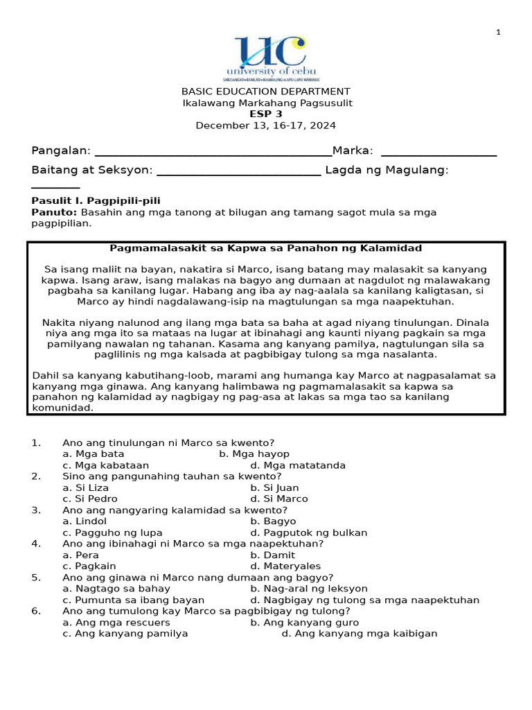 Esp 3 Q2 Periodical Test Pdf
