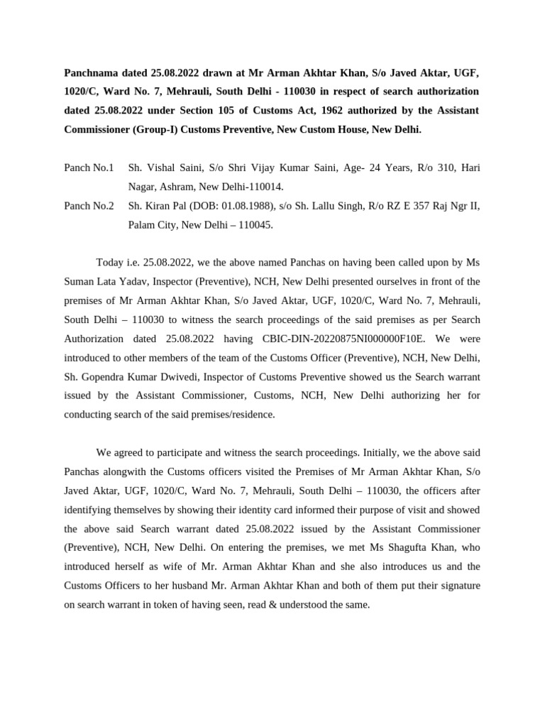 Panchnama NIL | PDF | Legal Action | National Security