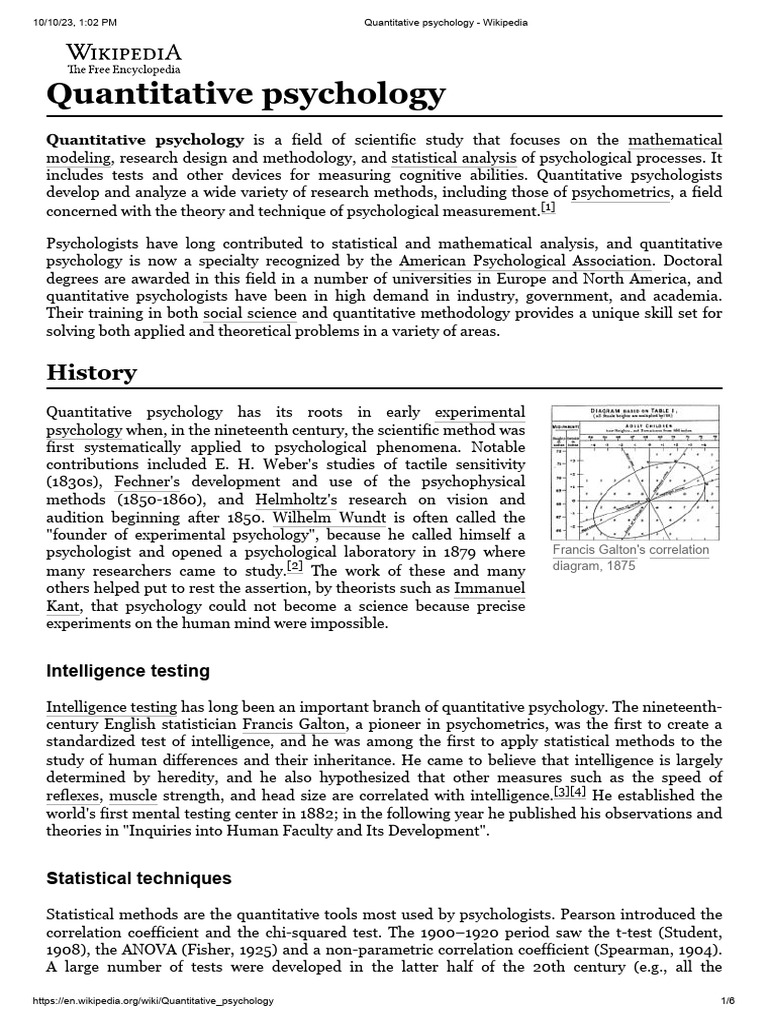Quantitative Psychology - Wikipedia | PDF | Behavioural Sciences | Methodology
