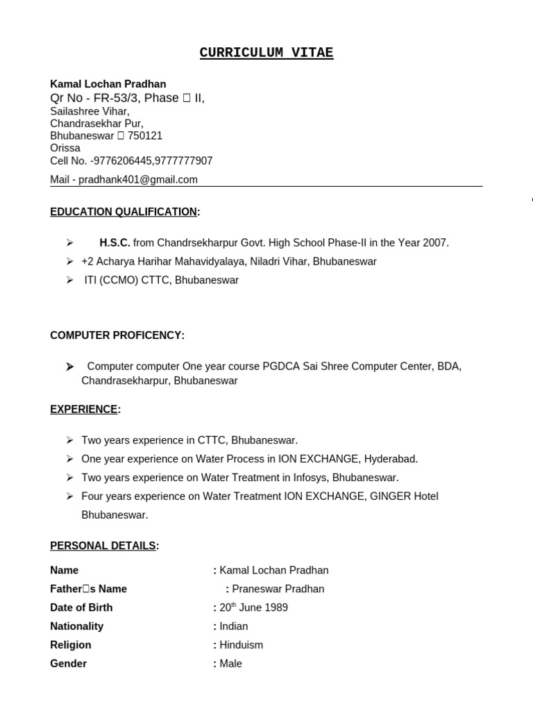 Kamal Pradhan CV: Water Treatment Expert | PDF