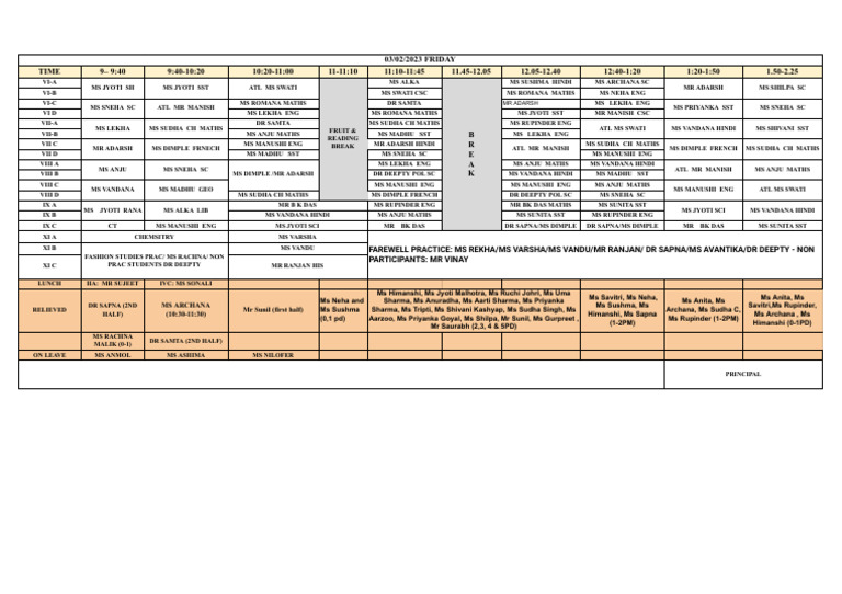 SR TIME TABLE 2022-23 | PDF
