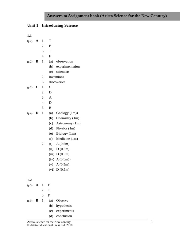F1 Science WB Unit 1 Introducing Science Ans | PDF | Science | Experiment