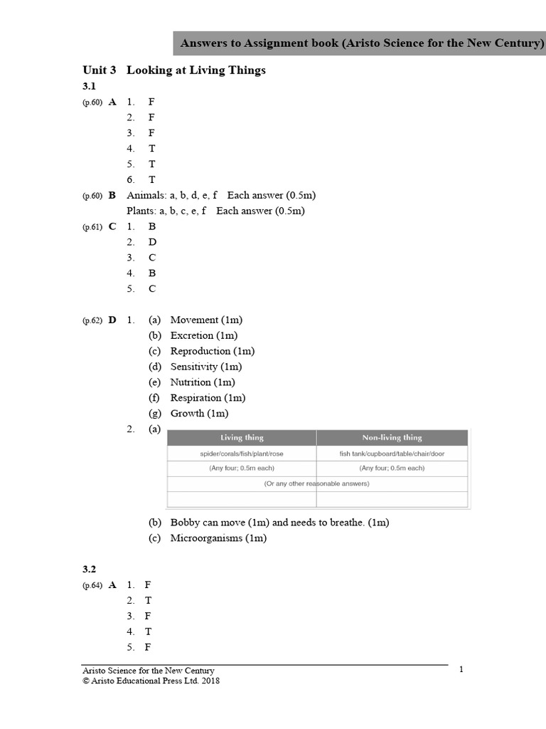 F1 Science WB Unit 3 Looking at Living Things Ans | PDF | Plants | Botany