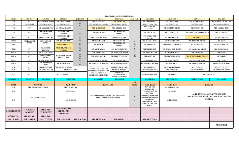 SR TIME TABLE 2022-23 | PDF