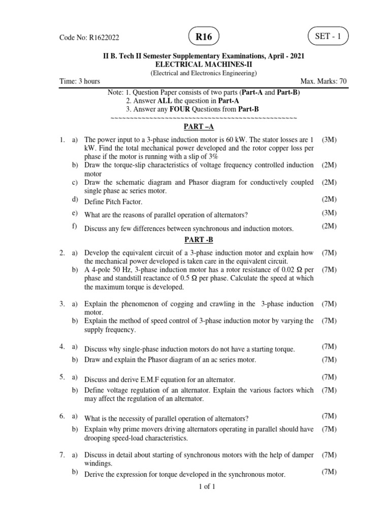Electrical Machines-II April 2021 | PDF | Electric Motor | Electromagnetism