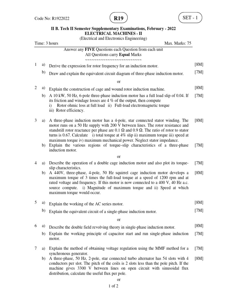 Electrical Machines II Exam Questions | PDF | Electric Motor ...